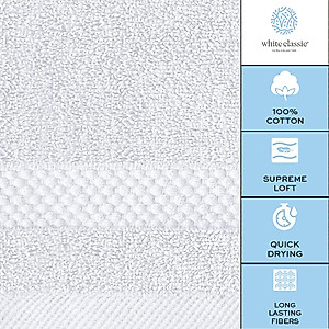 White Classic 2 Luxury White Bath Mats 22 x 34 and 12 Luxury White Washcloths 13 x 13 | Cotton, Highly Absorbent and Quick Dry for Hotels, Spa and Bathroom