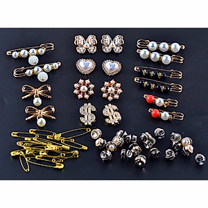 Charms for Socks Safety Pins 54pcs Brooches and Pins for Women Gold Junk Sock Charms Pins Jewelry Accessories Bulk Rhinestone Pearl Brooch Pins Button Pins for Women Clothes Hats Shoes Scarf Shawl