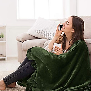 PiccoCasa Flannel Fleece Blanket Throw Size Army Green - Luxury Sofa Throws and Blankets with Ruffle Trim - Lightweight Plush Microfiber Solid Decor Blanket for Couch,Bed, Chair, 50" x 60"