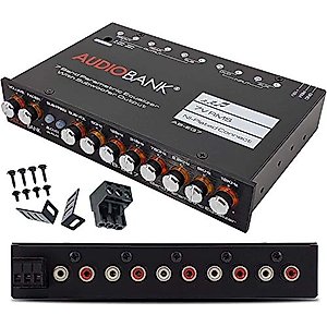 Audiobank EQ7 1/2 Din 7 Band Car Audio Equalizer EQ with Front, Rear/Frequency Adjustable /3 Stereo RCA Input for Portable Devices & Subwoofer Output -2nd Gen