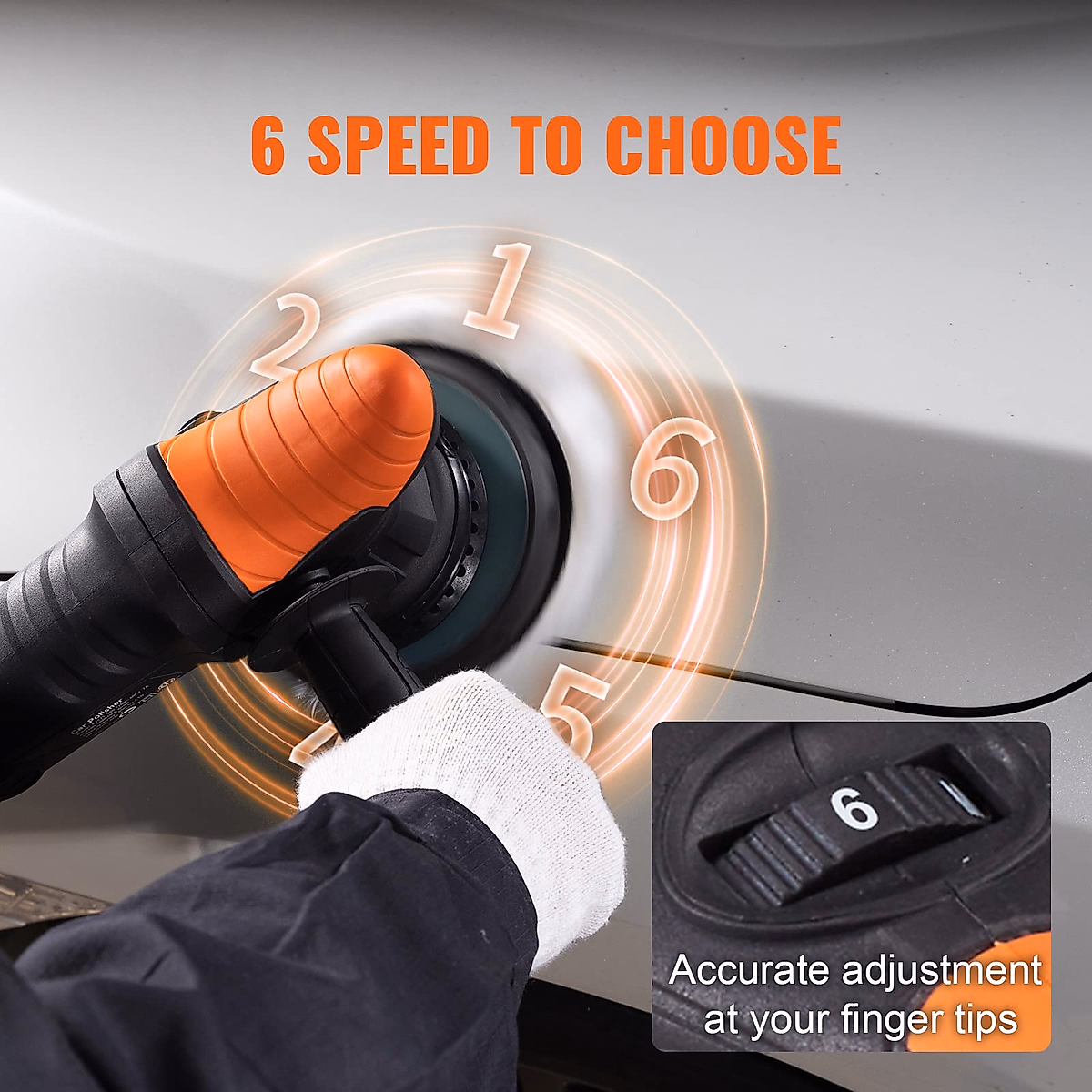 VEVOR Buffer Polisher, 6-Inch Random Orbital Polisher for Car Detailing, 6 Variable Speed 1900-4600RPM Dual Action Polisher Waxer Kit, with Detachable Handle for Car, Boat, Polishing, Waxing