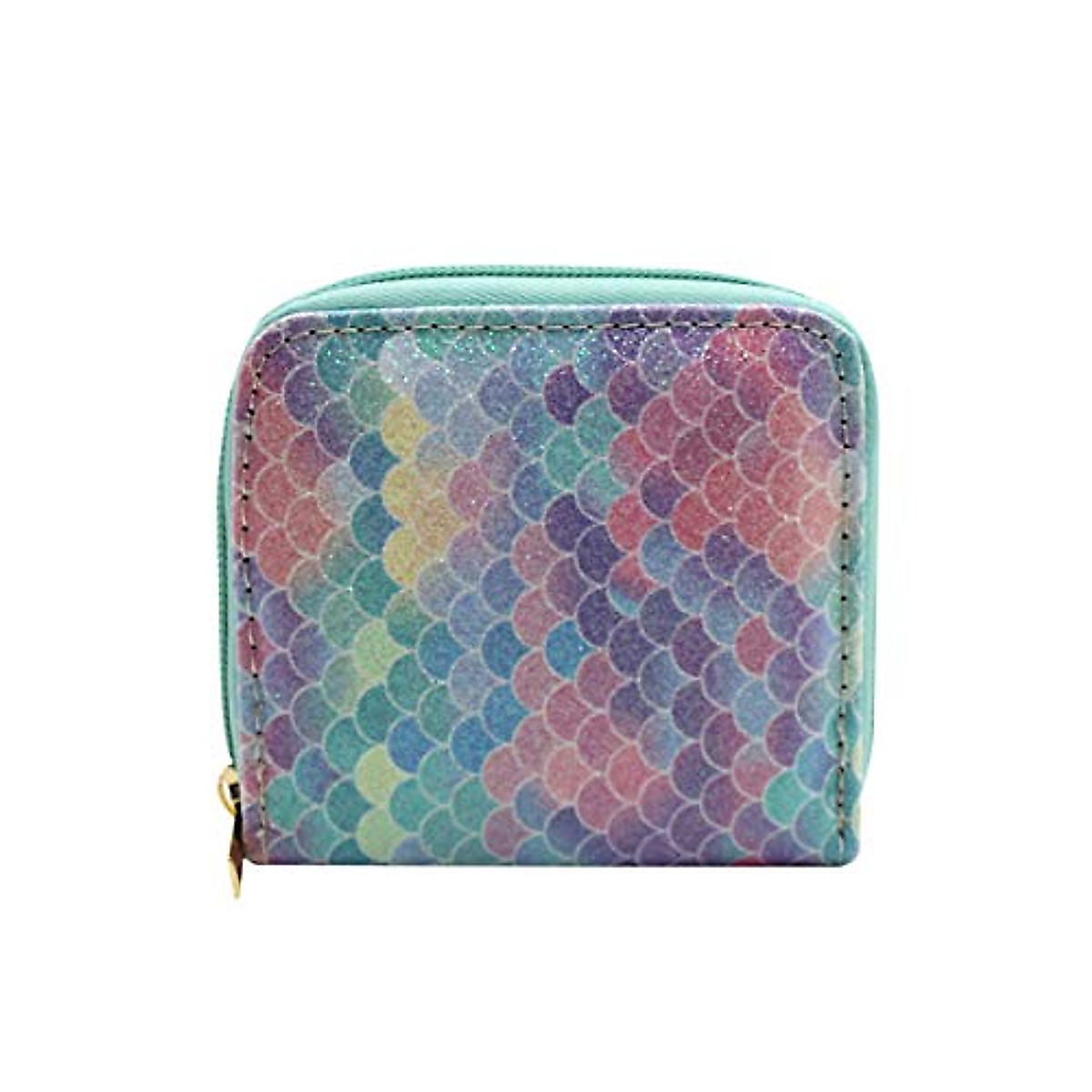 Orityle Women Small Short Wallets Mermaid Scale Coin Purse Credit Card Holder with Zipper for Teen Girls, B, One Size