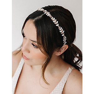 SWEETV Leaf Bridal Headpieces for Wedding Headband Crystal Opal Bridal Hair Accessories Flower Girl Brides Hair Pieces Gold
