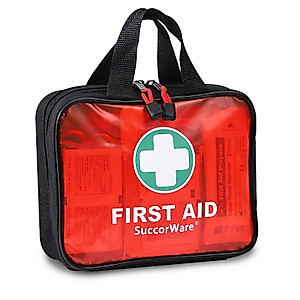 200 Pieces First Aid Kit with Hospital Grade Medical Supplies - Includes Emergency Blanket, Bandage, Scissors - Great for Home, Outdoors, Office, Car, Travel, Camping, Hiking, Boating (Red)