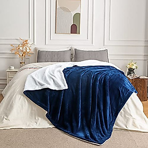 SE SOFTEXLY Sherpa Bed Blanket Queen Size, Super Soft Fuzzy Plush Microfiber Flannel Throw Blanket for Couch, Bed，Sofa Fleece Thick Warm Blanket for Winter(Navy Blue,90x90 inches)