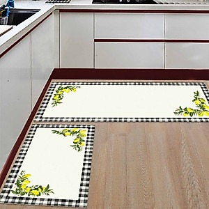 Lemon Kitchen Mats and Rugs Set, 2 Pcs Kitchen Mats for Floor, Non slip Kitchen Mat Waterproof Machine Washable Kitchen Rugs, Home Decor for Kitchen, Office, Laundry (19.7x31.5in+19.7x63in)
