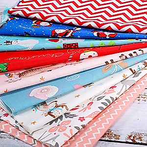 20 Pieces 10 x 10 Inch Christmas Fabric Multi-Color Fabric Patchwork Bundles Sewing Square Mixed Fabric Christmas Printing Quilting Fabric Santa Snowman Printed Fabric Scrap for DIY