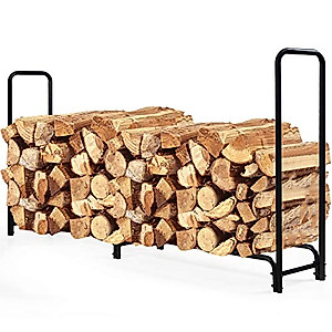 Goplus 8ft Firewood Log Rack, Outdoor Heavy-Duty Firewood Storage Holder w/Sturdy Steel Tubular Frame, Easy Assembly Rustproof Fireplace Wood Stacker for Fireplace, Patio, Deck, Fire Pit, 8ft Black