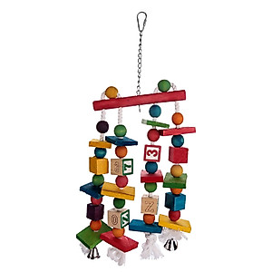 Aigou Knots Block Chewing Bird Toys with Bells Hanging Parrot Toys 17.5" by 6.5"