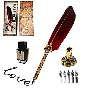 Quill Pen Vintage Feather Pen Calligrapher Pen Set Handmade Quill Feather Dip Pen and Ink Set Feather Calligraphy Writing Quill Pen for Beginners