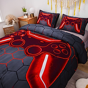 NTBED Game Console Comforter Set for Boys Girls Kids Geometric Lightweight Microfiber Bedding Sets (red, Twin)