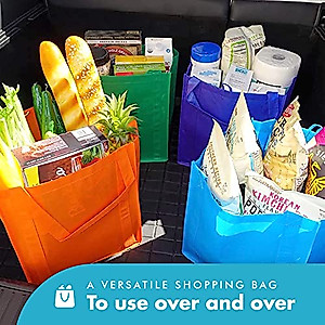 Simply Green Solutions - Reusable Grocery Bags, Wide Tote Bags with 20-Inch Reinforced Handle, Shopping Bags for Groceries, Reusable Gift Bags with Handles, 13 x 15 x 10, Pack of 10, Deep Purple