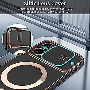 iPhone 12 Pro Max Case with Wallet [Camera Cover Slide Lens] Leather Hard Cover [Compatible with MagSafe] Anti-Scartch Military Grade Protection Strong Magnetic Phone Case for iPhone 12 Pro Max Black