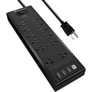 Power Strip, Narken Surge Protector with 12 Outlets and 4 USB Ports (1 USB C Outlet), 6 Feet Extension Cord (1875W/15A), 4360 Joules, ETL Listed, Black 1