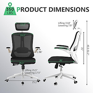 balmstar Desk Office Chair, Ergonomic Comfy Office Chairs, High Back Gaming Chair with Wheels, Home Mesh Computer Chair-350LBS Capacity, Lumbar Support, Adjustable Headrest, Flip-up Armres