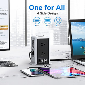 Surge Protector Power Strip 16.4FT/5M 8 Outlet 4 USB Ports Power Strip with Long Cord Outlet Surge Protector Tower Power Strip with USB Plug Lead Extension Cord