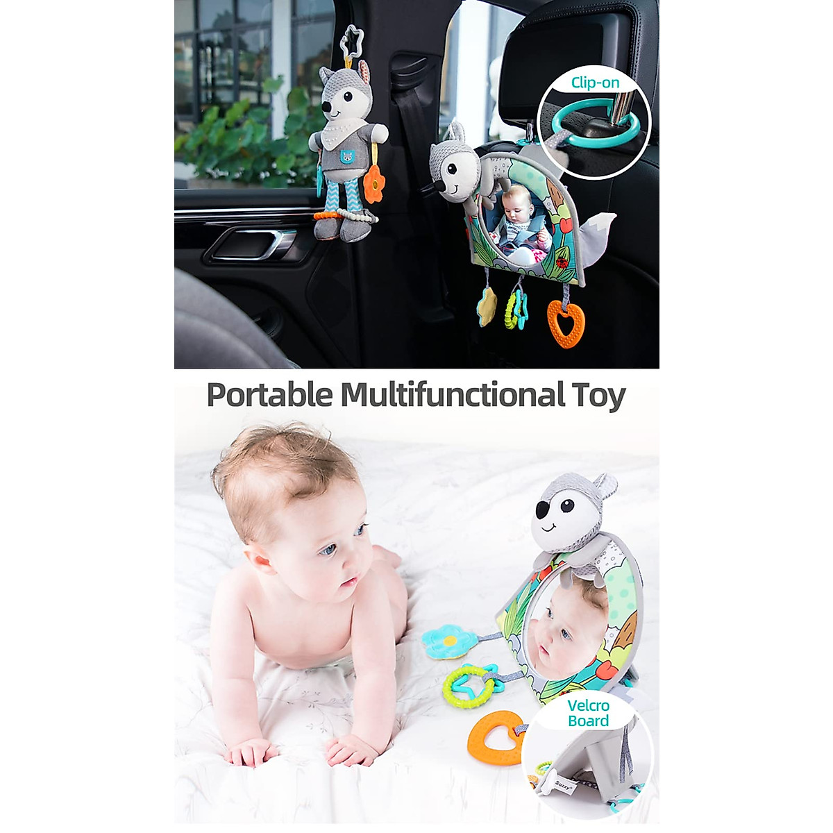 Koty Infant Car Seat Toy - Kick and Play Activity Center with Mirror, Teether and Crinkle Paper, Fun Travel Baby Toy for Rear Car Seat, Easier Drive with Newborns, Babies