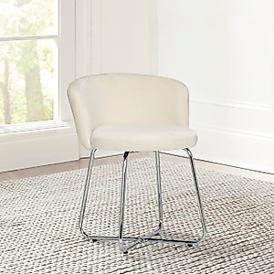 Hillsdale, Marisol Round Metal and Upholstered Vanity Stool with Scoop Back for Makeup Room or Bathroom, Off-White