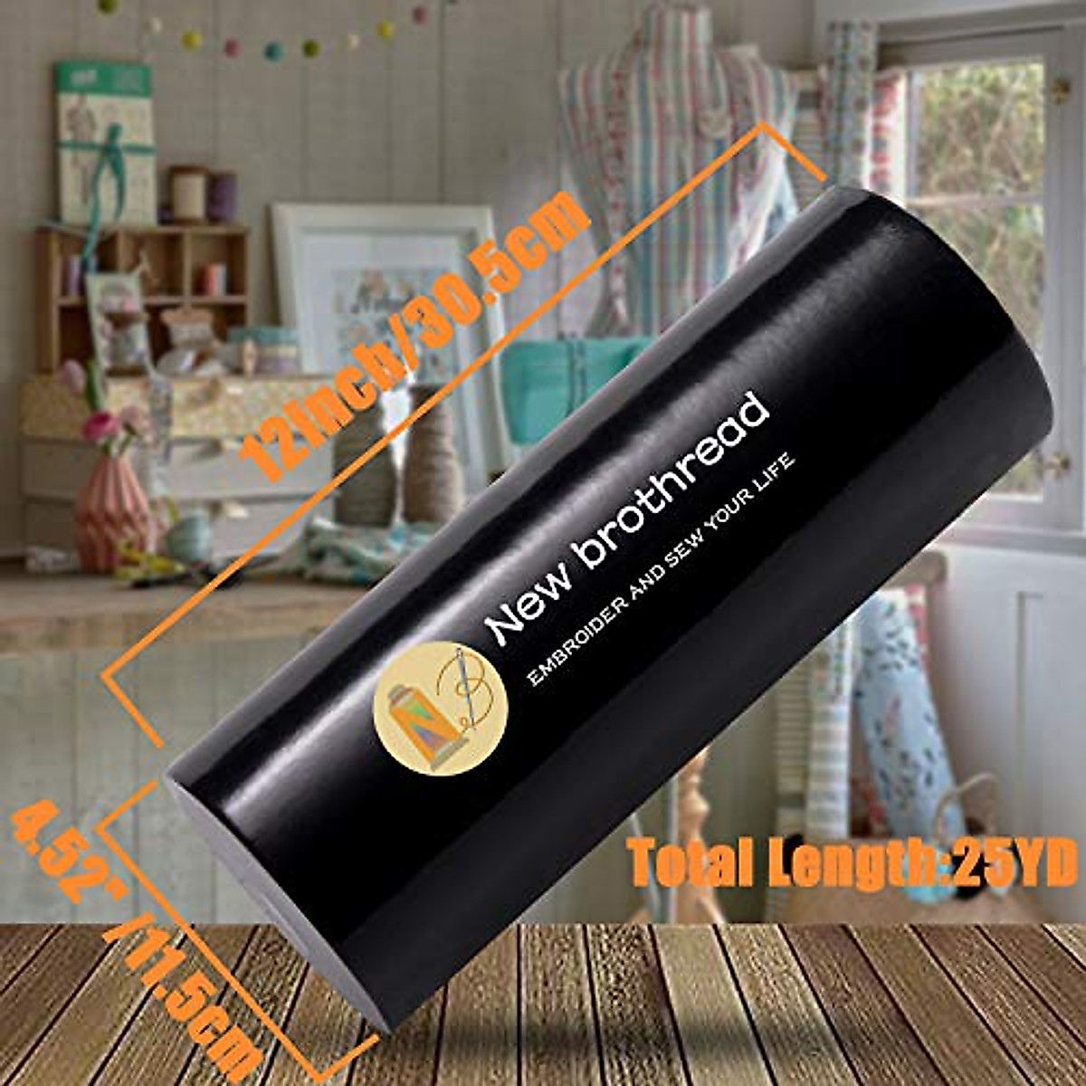 New brothread Black Cut Away Machine Embroidery Stabilizer Backing 12" x 25Yd roll - Medium Weight 2.5 oz - 2 Options - Tear Away/Cut Away