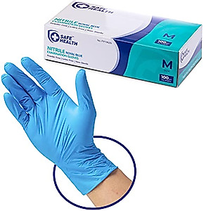 Safe Health Blue Nitrile Exam Gloves, 100-Count S M L XL, 3.5 Mil Free of Powder-Latex, Disposable-Textured, Clinic-Office-Daily, Medical, First-Aid, Clinics, Medium (M) Box 100, FIY1062G