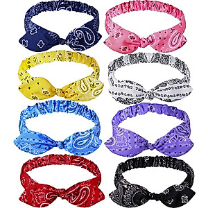 Hicarer Bandana 8 Pcs Retro Print Headbands Paisley Print Headband Headwrap for Girls and Women Knot Headbands
