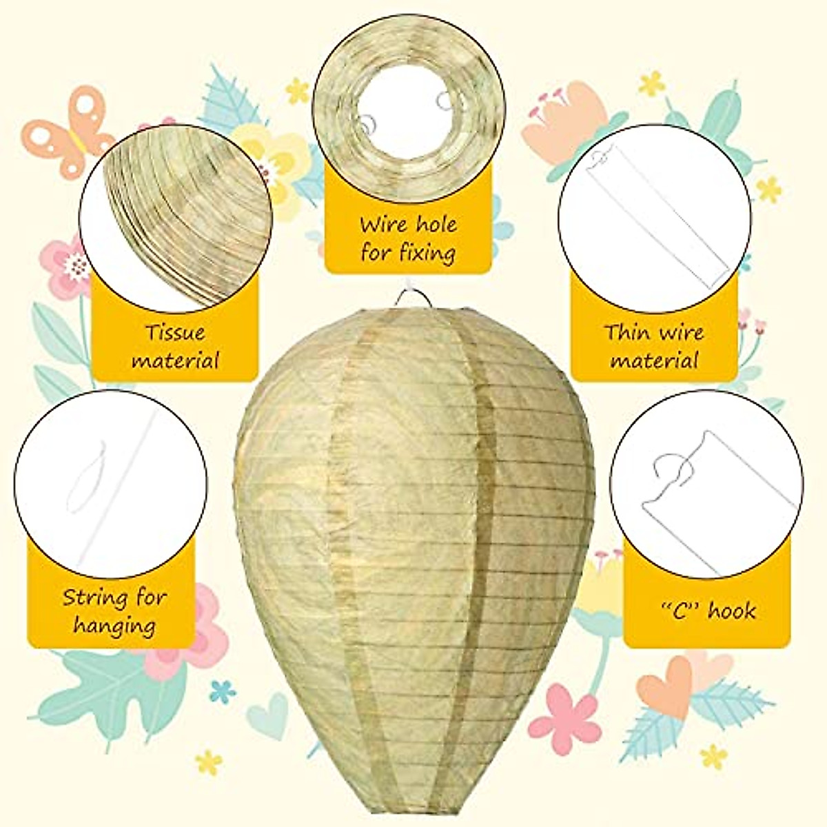 Eashome Wasp Nest,Decoy Hanging Fake Wasp Nest,Natural Non-Toxic Paper Decoy Safe Fake Trap Effective Eco Friendly Paper Wasp Nest for Garden,Outdoors Brown 6 Pack