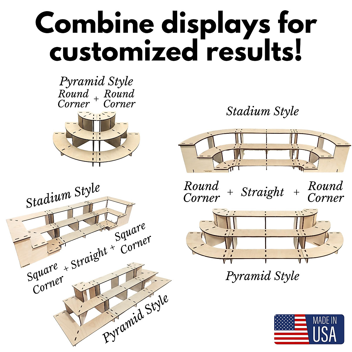 Patriot Pulse 3-Tier Retail Shelves Perfect for Craft Shows, Farmers Markets, Trade Shows, Product Displays, Table Tops, Counters (Square Corner Display (Black))