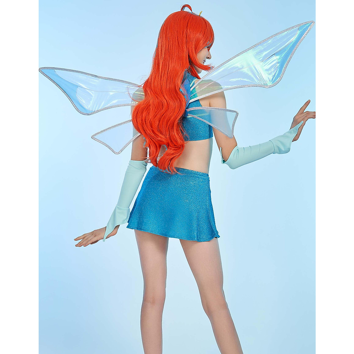 Winx Club Women's Bloom Cosplay Fairy Costume Outfit Top and Skirt with a Pair of Wings