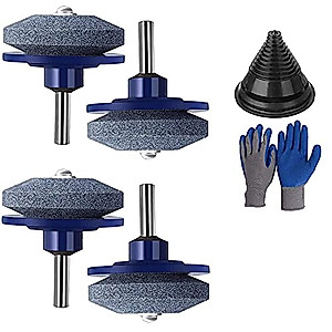 Replacement Part for M.C 4 Pcs Lawn Mower Sharpen for Power Drill Hand Drill Contains Lawn Mower Blade Balancer And Garden Genie Gloves - (Type: Blue)