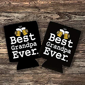 YouFangworkshop Funny Beer Can Sleeve Coolers, Best Grandpa Ever Beer Coolers Set for Men Grandfather Fathers Day Retirement Christmas Birthday Party Decoration Gift, 2-Pack