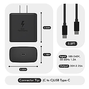 45W USB-C Charger for Samsung Fast Charger Type C, Fast Charging Wall Charger for Samsung Note 10+/20, Galaxy S22/S21/S20 Ultra, Tab S7/S7+, Z Fold 3/Z Flip2, Samsung USB-C Fast Charger