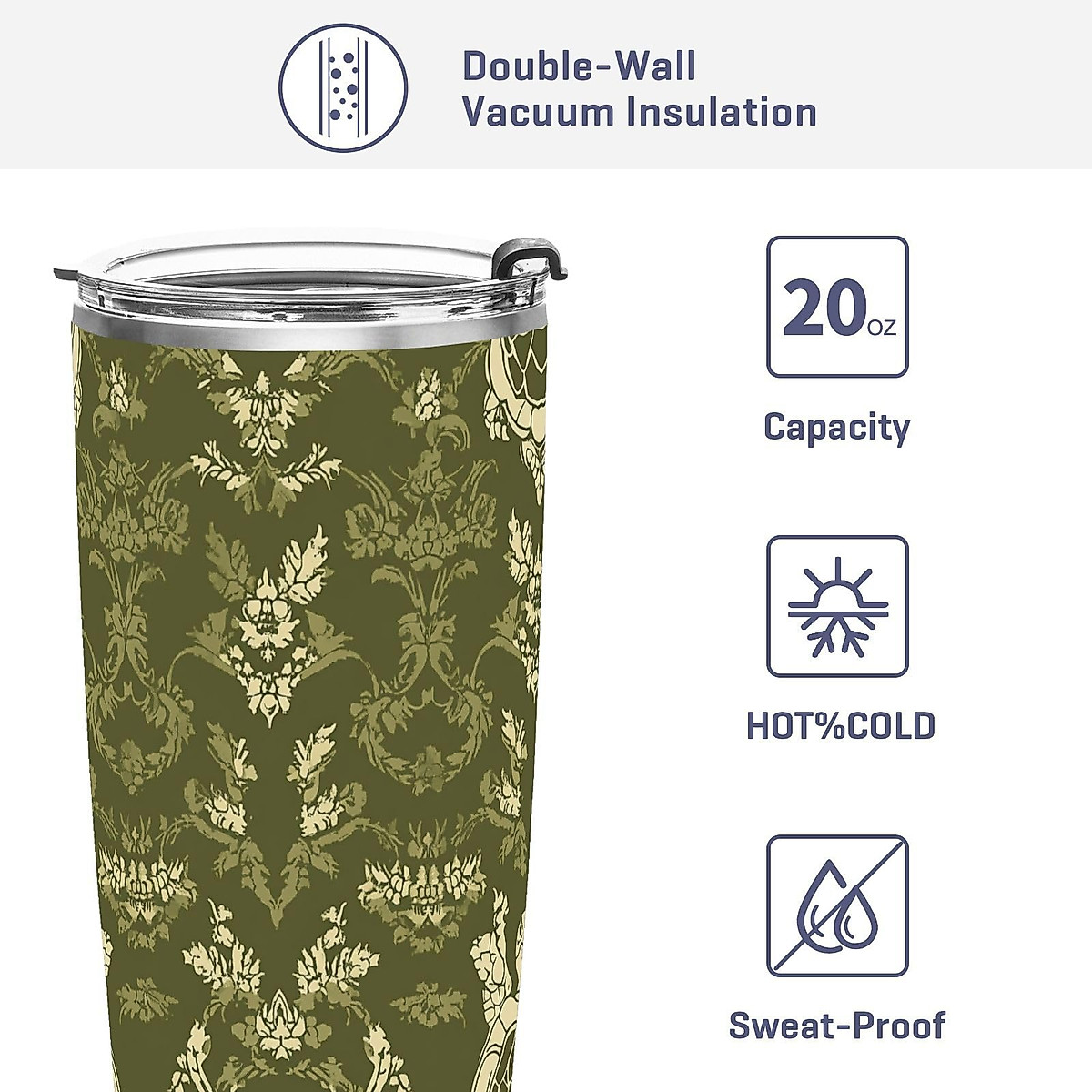 Turtle Silhouette Olive Green and Sand Stainless Steel insulated cup with Lid and Straw mugs for coffee for hot and cold drinks safe tumblers with lids and straws 20 OZ