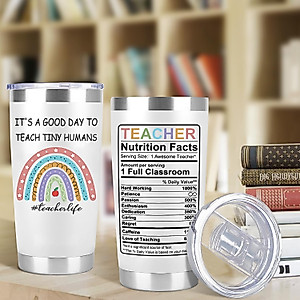 Teacher Appreciation Gifts with Tumbler and Tote Bag, Daycare Teacher Gifts for Birthday with Travel Beach Bag and Cup