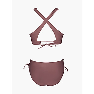 CUPSHE Bikini Set for Women Two Piece Swimsuit V Neck Triangle Top Wide Straps Cross Back Lace up Mid Rise S, Pale Mauve