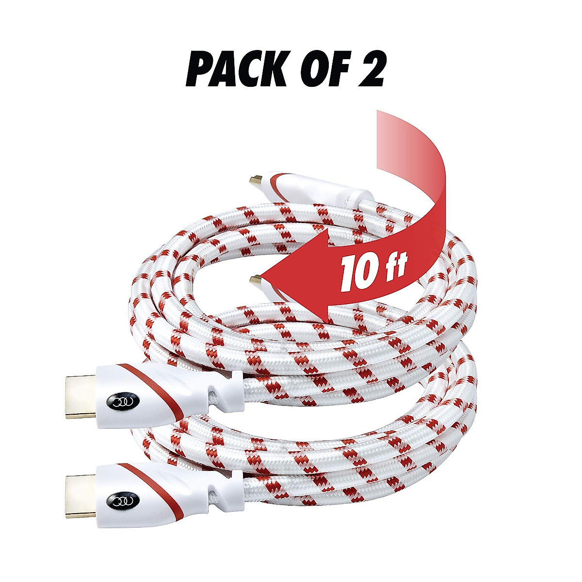 Ultra Clarity Cables 4K HDMI Cable 10FT [2 Pack], High Peed Hdmi Cables with Braided Cord & Gold Connectors, 4K @ 60Hz, Ultra HD, 2K, 1080P, ARC & CL3 Rated for Roku TV/PS5/HDTV/Blu-ray/Xbox One