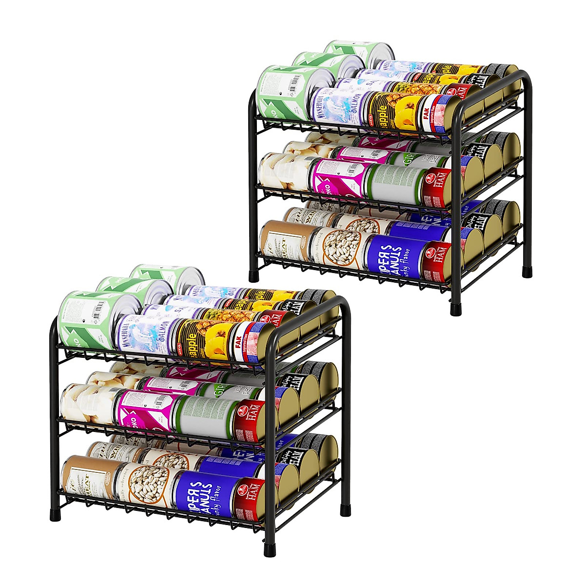 KalTell 2 in 1 Can Storage Organizer Pantry, Canned Food Organizers for Kitchen Dispenses 72 Cans-Black