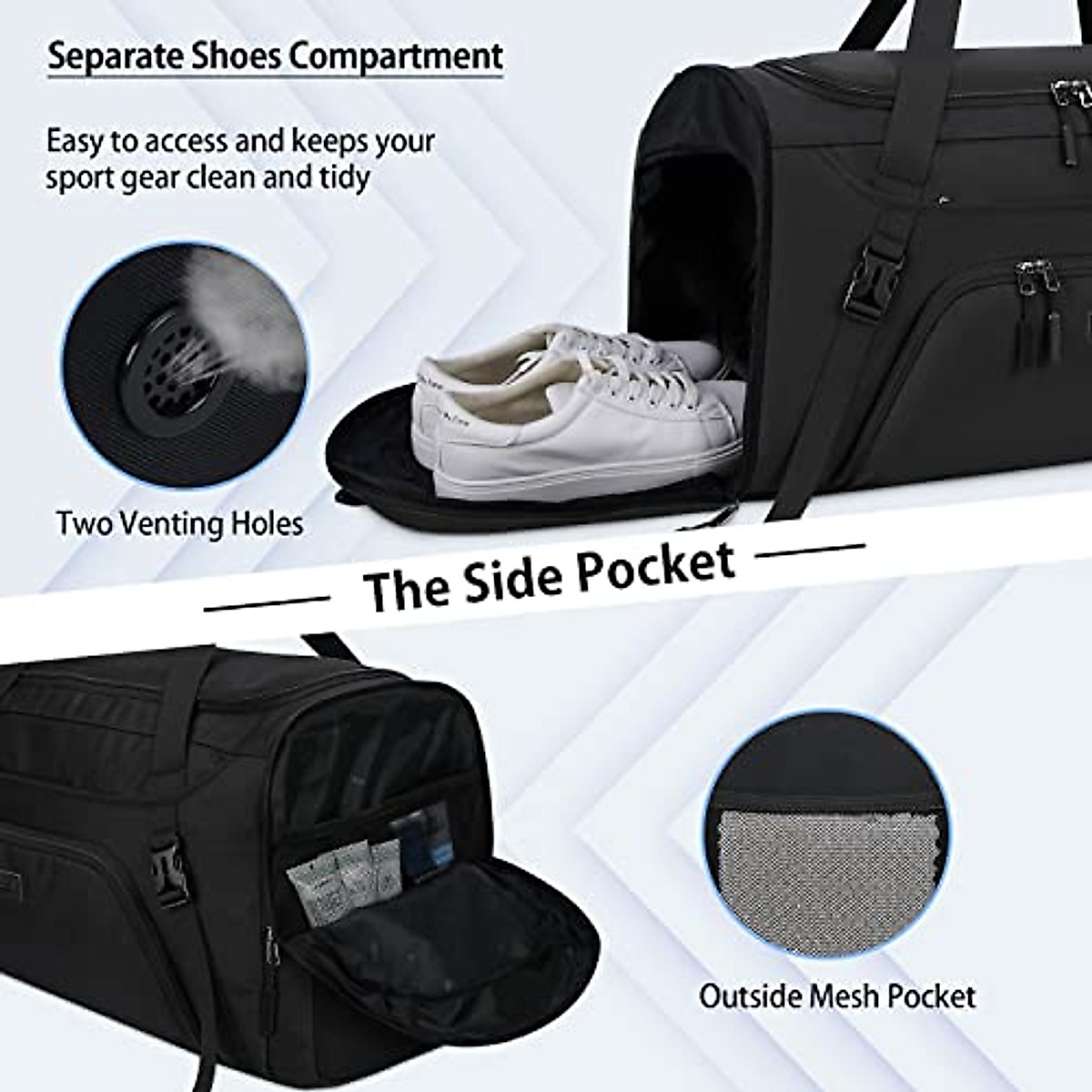 Gym Duffle Bag for Women Men 40L Waterproof Sports Bags Travel Duffel with Shoe Compartment,Wet Pocket Large Weekender Overnight Toiletry Bag,Black