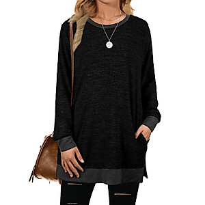 XIEERDUO Black Crew Neck Sweatshirt Womens Lightweight Sweater Tunic Long Sleeve Tops Fall XL
