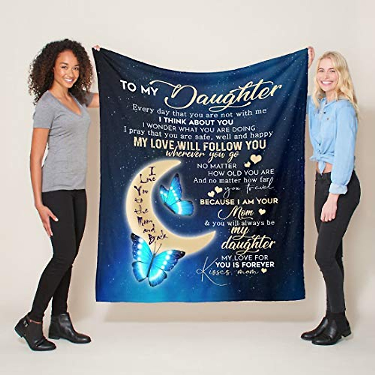 Personalized Fleece Blanket to My Daughter Everyday That You're not with Me I Think of You Best Gift for Daughter from Mom, Dad Great for Birthday Christmas Thanksgiving Graduation (Mom, Fleece)