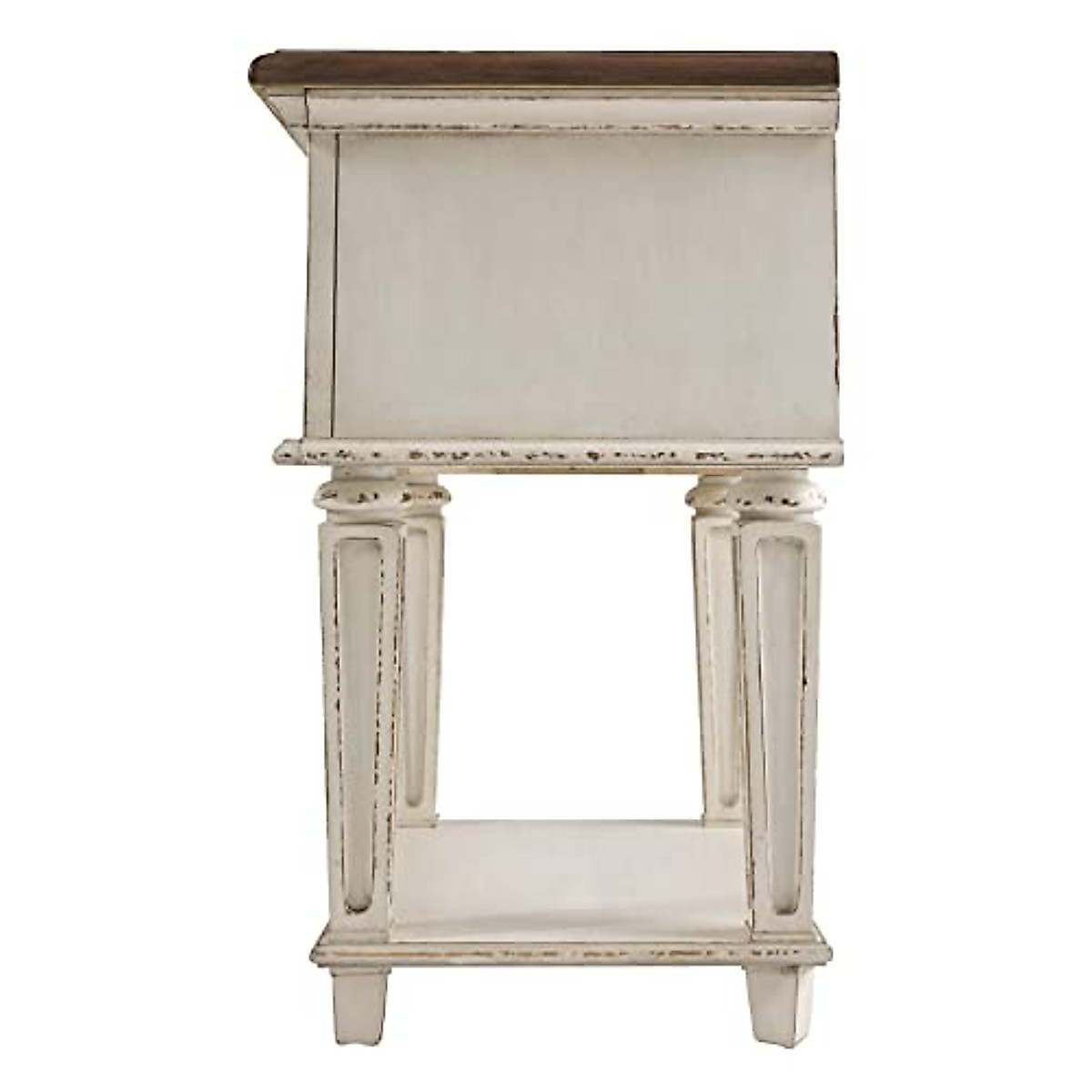 Signature Design by Ashley Realyn Traditional Cottage 1 Drawer Nightstand with Dovetail Construction & Open Display Shelf, Chipped White, 27" Tall, Distressed Brown