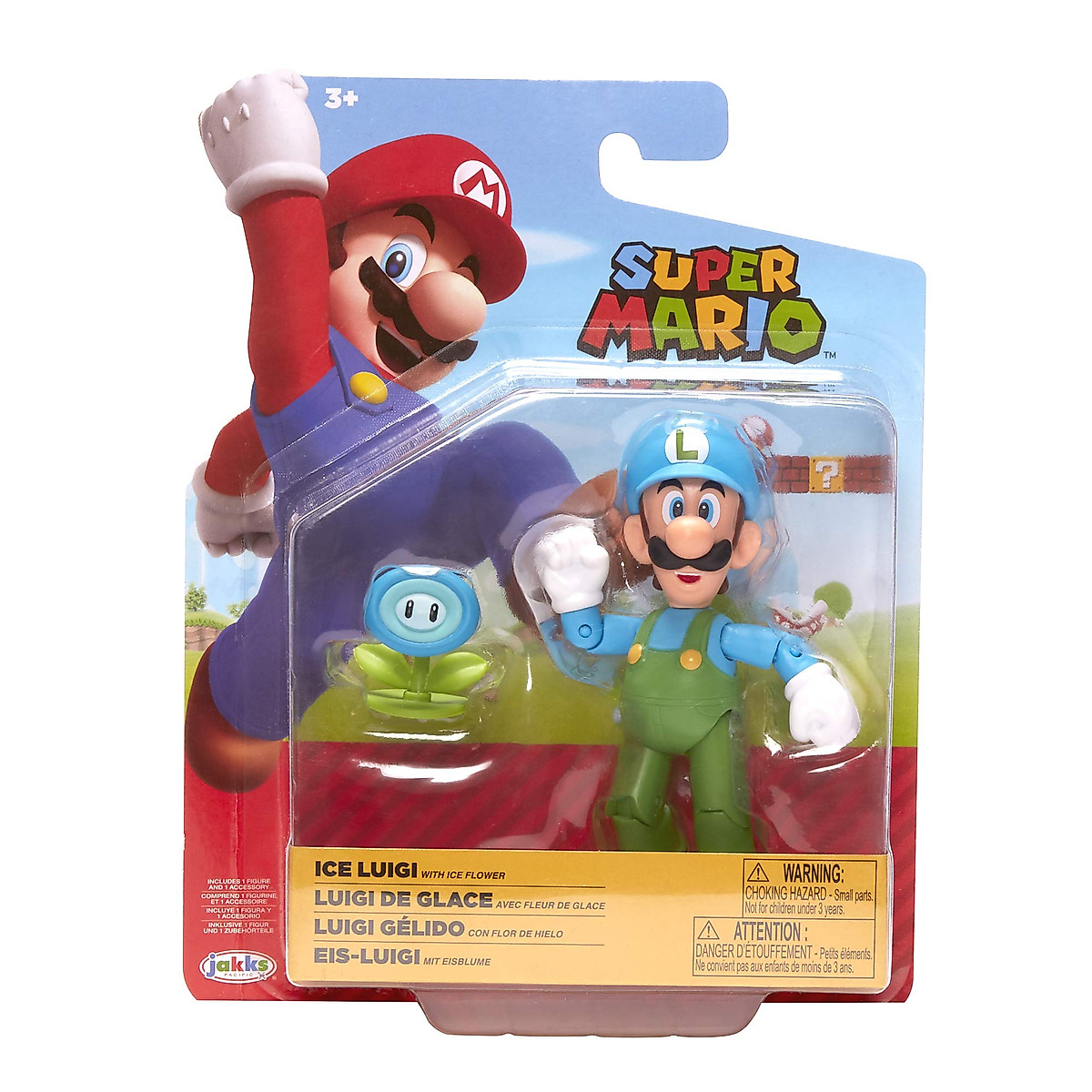Nintendo Super Mario Collectible Ice Luigi 4" Poseable Articulated Action Figure with Ice Flower Accessory, Perfect for Kids & Collectors Alike! for Ages 3+