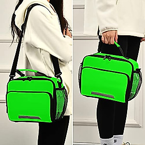 xigua Reusable Lunch Bag Insulated Lunch Box Cooler Tote Removable Shoulder Strap Meal Picnic Bags for Outdoor School Travel Office Work, Plain Neon Green Solid Color