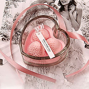 Scented Candles Gifts for Women, Strawberry Shaped Rose Scent Heart Candles Pink Candles Decorative Candles, Gifts for Women Mother's Day Birthday Wedding Anniversary, Home Decor Soy Candles Non-Toxic
