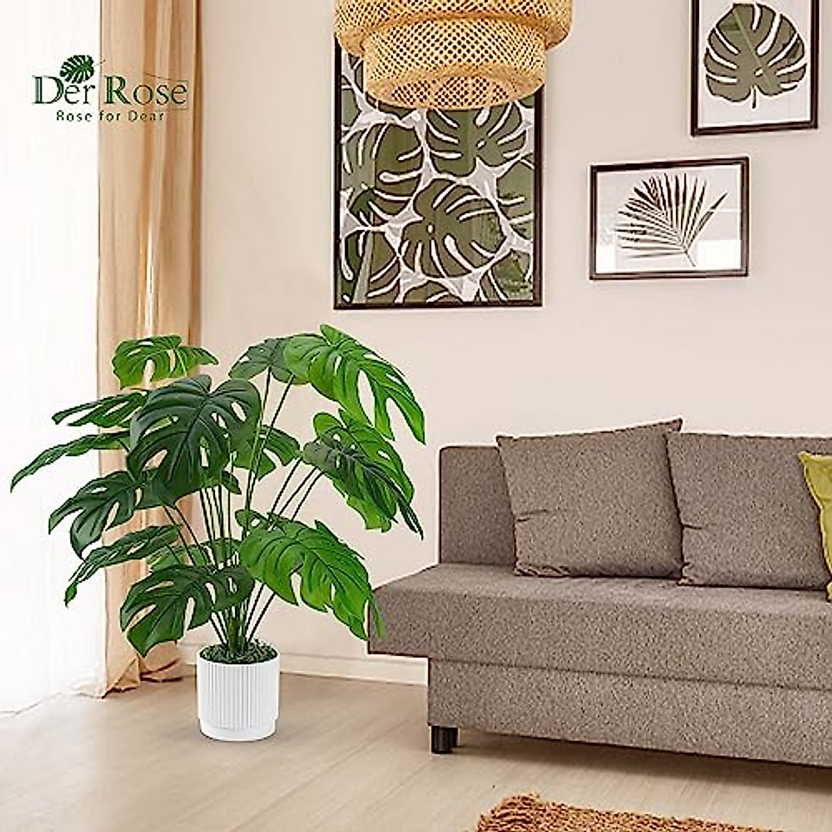 Der Rose 28" Fake Plants Large Artificial Monstera Faux Plants Indoor Tall for Floor Home Office Farmhouse Bedroom Decor