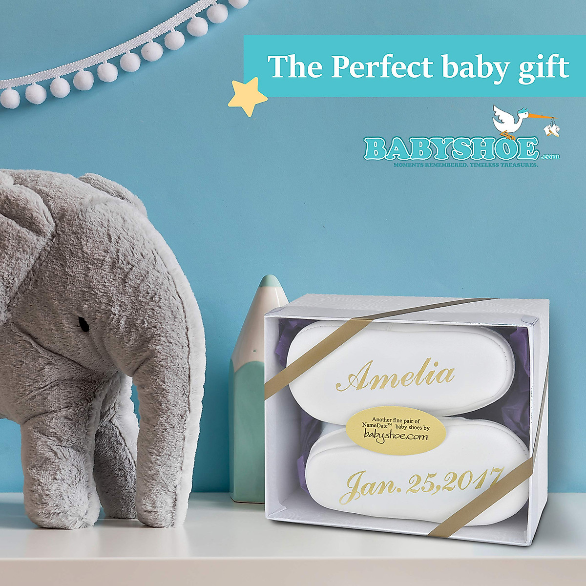 BabyShoe Personalized Baby Girl Christening Shoes – Baptism Gender Reveal Soft Newborn Pink Lace Up with Hand Embossed Name & Date - Special Occasion Church Shoes - Great for Gifts