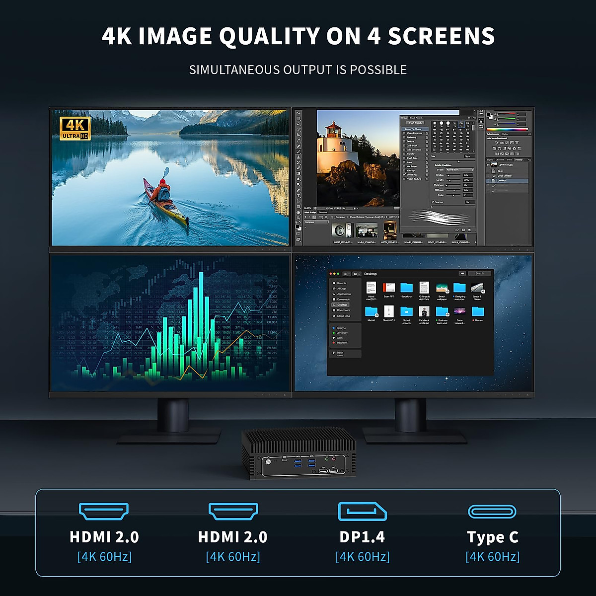 Fanless i5 Mini PC Thunderbolt 4 Intel 12th i5-1240P Dual Ethernet 2.5gb LAN Industrial Mini Desktop Computer Dual Channel 16GB DDR4 RAM 512GB NVME SSD, 4K Dual HDMI Display, 8 x USB