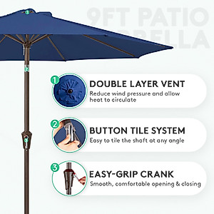 JEAREY 9FT Outdoor Patio Umbrella Outdoor Table Umbrella with Push Button Tilt and Crank, Market Umbrella 8 Sturdy Ribs UV Protection Waterproof for Garden, Deck, Backyard, Pool (Dark Blue)