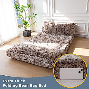 MAXYOYO Bean Bag Bed Floor Bed, Faux Fur Floor Sofa Floor Chairs for Adults, Folding Sofa Bed Foam Filling Wall Couch Sleeper Chairs Twin Size Floor Mattress, Coffee, 39x95 Inch