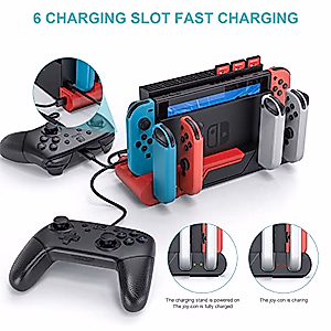 Switch Games Storage Organizer Station with Controller Charging Stand, Charging Dock Compatible with Nintendo Switch, Multifunctional Accessories Kit Storage for Joy-con, Pro Controller, Game Card