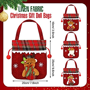 Clysee 12 Pcs Christmas Gift Doll Bags Christmas Eve Apple Bags Reusable Drawstring Gift Bags Elk Bear Santa Claus Snowman Fabric Goody Bag for Christmas Candy Party Favors Holiday Wrapping